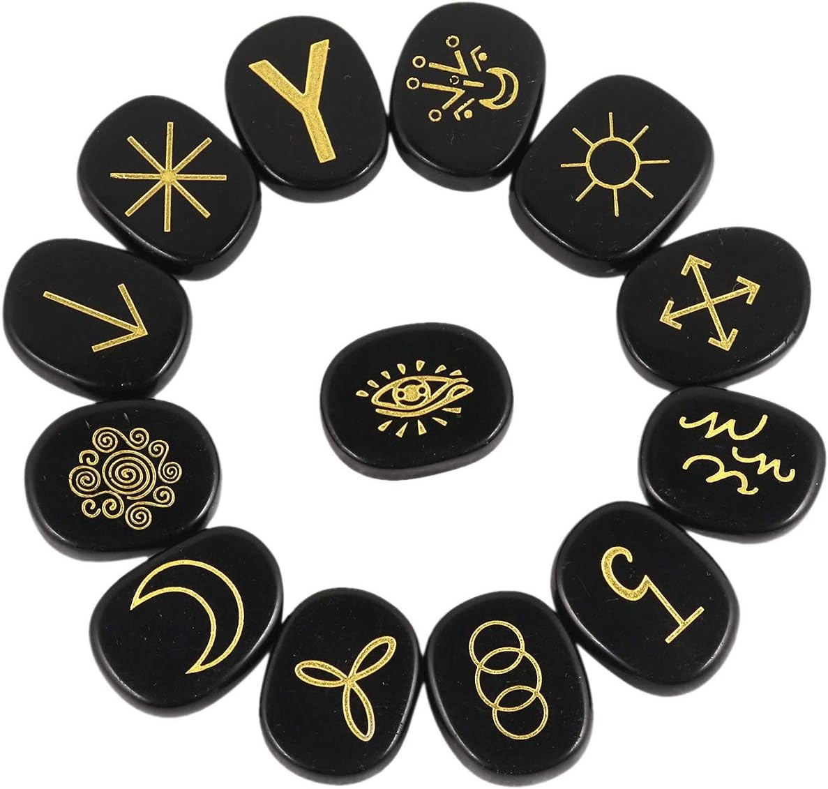 SUNYIK Natural Oval Engraved Gypsy Symbols Stone Set of 13, Healing ...