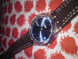 Swatch Unisex Blue Choco Dark Brown Leather Strap Watch: Swatch: Amazon ...