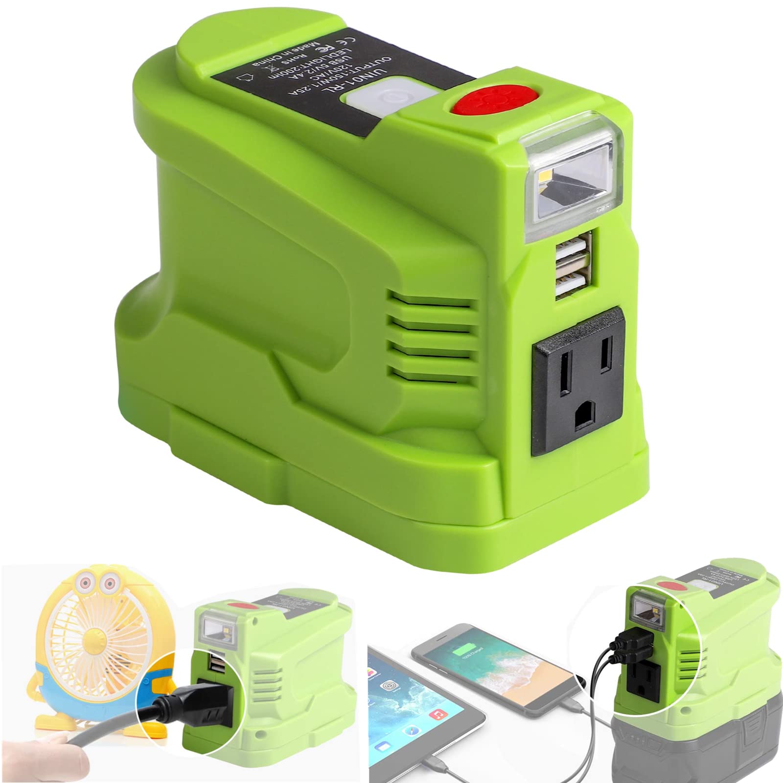 Portable Power Inverter for RYOBI 18V Battery, 150W Inverters Generator Power Source for Ryobi ...
