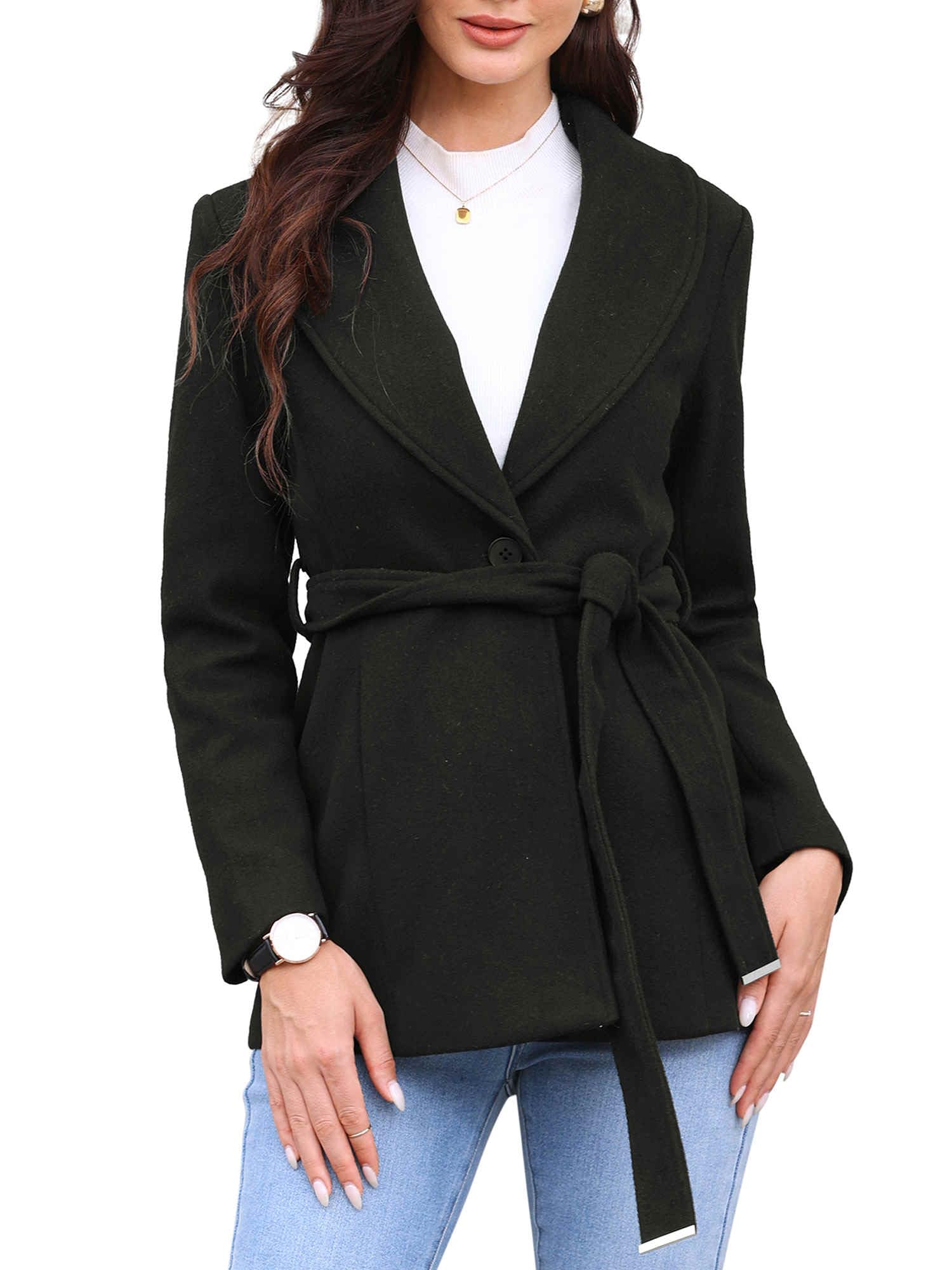 Allegra K Pea Coats for Women Lapel Collar One Button Winter Overcoat ...