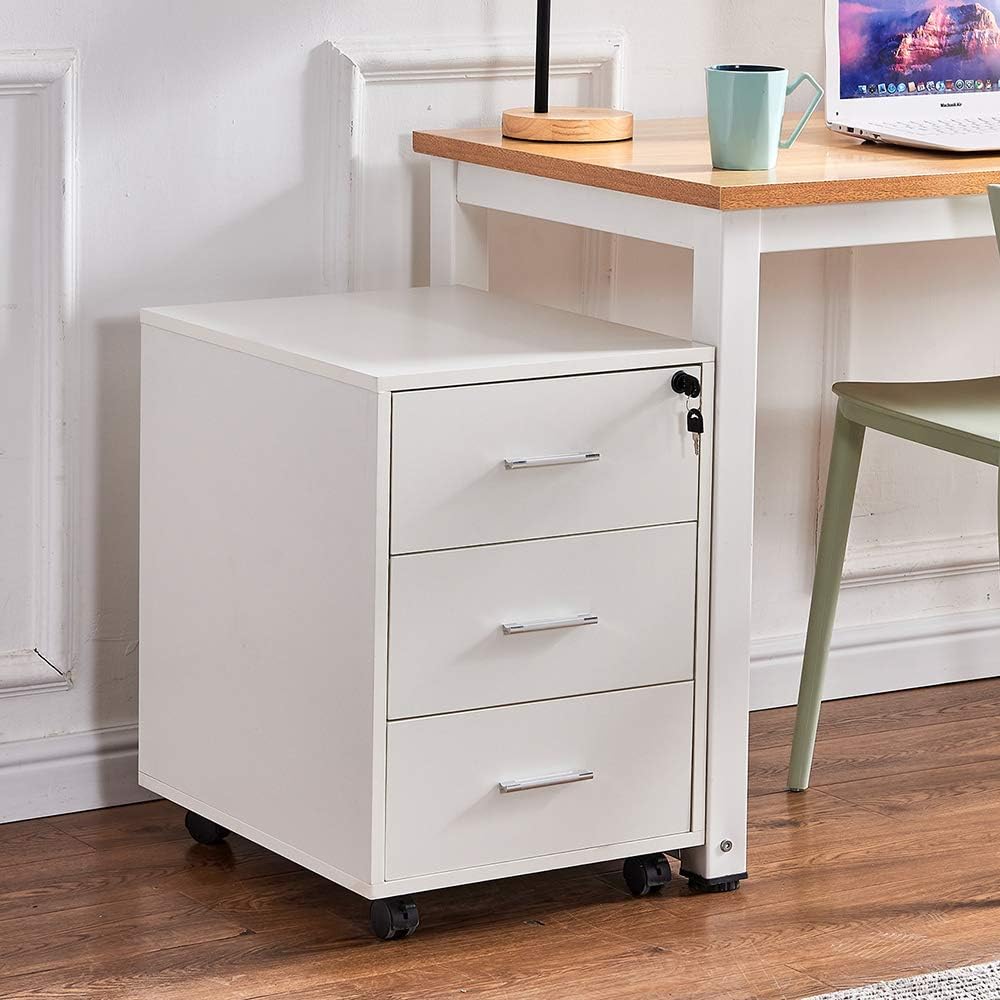 HomeSailing Office White Unit Storage Cabinet With 3 Drawers And Wheels HomeSailing Office White Unit Storage Cabinet With 3 Drawers And Wheels