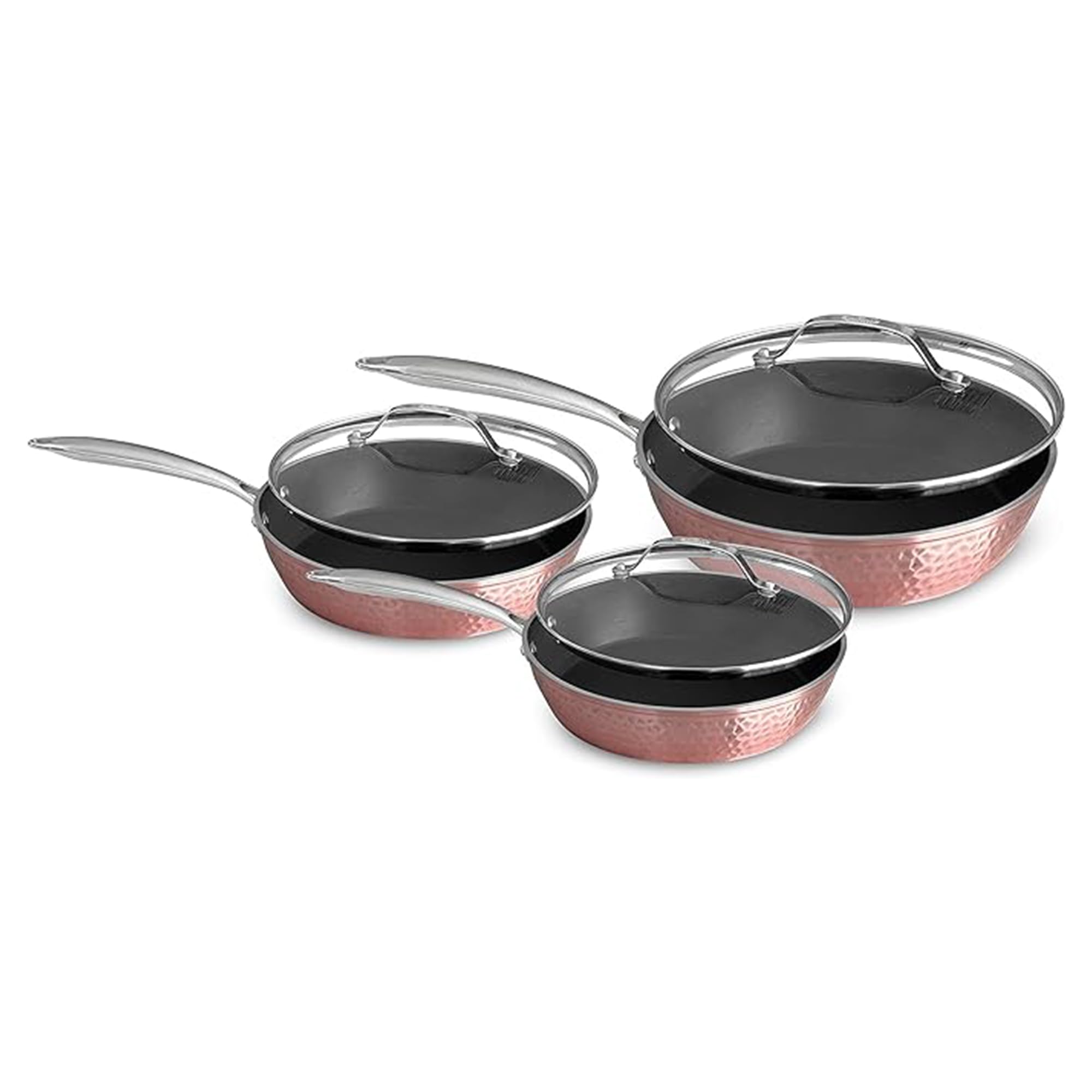 OrGREENiC Luxurious Non-Stick Ceramic 3 Piece Rose Gold Cookware Set ...