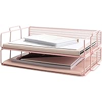Blu Monaco Pink Desk Organizer Stackable Paper Tray Set of 2 - Metal ...