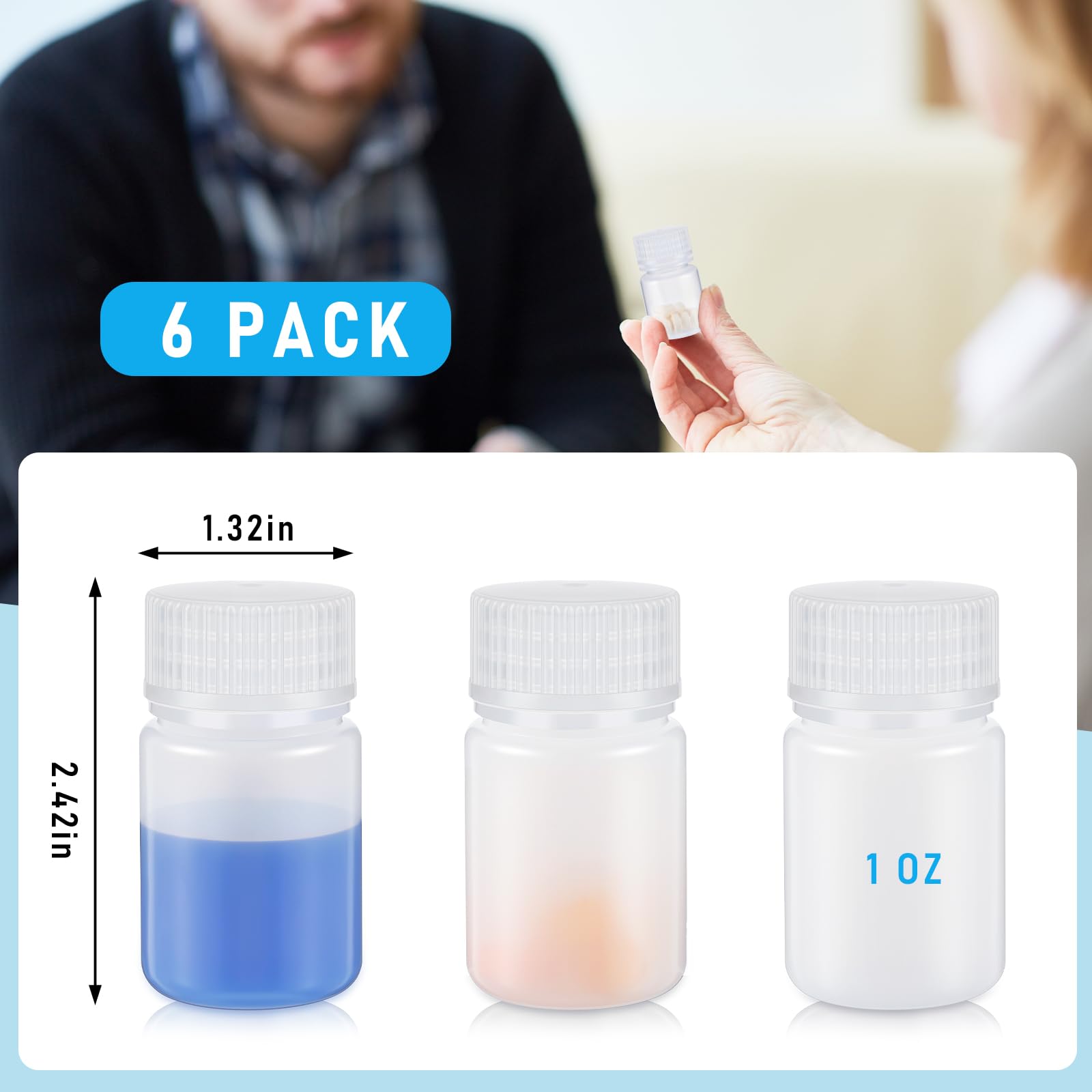 Tatuo 6 Pcs 1 Oz Wide Mouth Lab Reagent Bottle Polypropylene Sample ...
