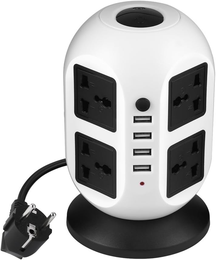 Regleta Enchufes, Regleta Vertical con 8 Tomas+4 Salidas de USB ...
