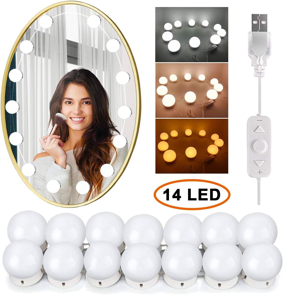 LED Vanity Mirror Lights Kits- Wesho Hollywood Style 14 Dimmable Bulbs ...