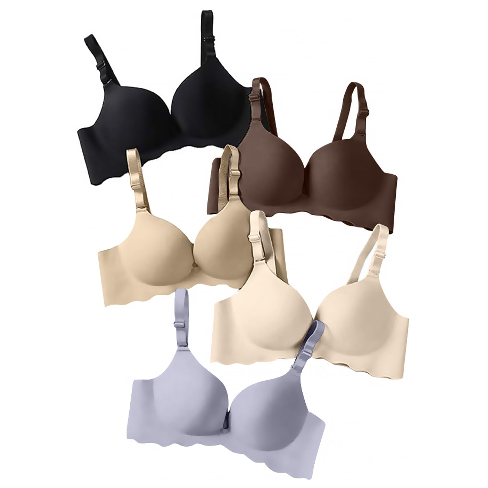 Pack of 5,Women Comfort No Wire Bras Seamless No Show Bra Pack(MKL-mix3 ...