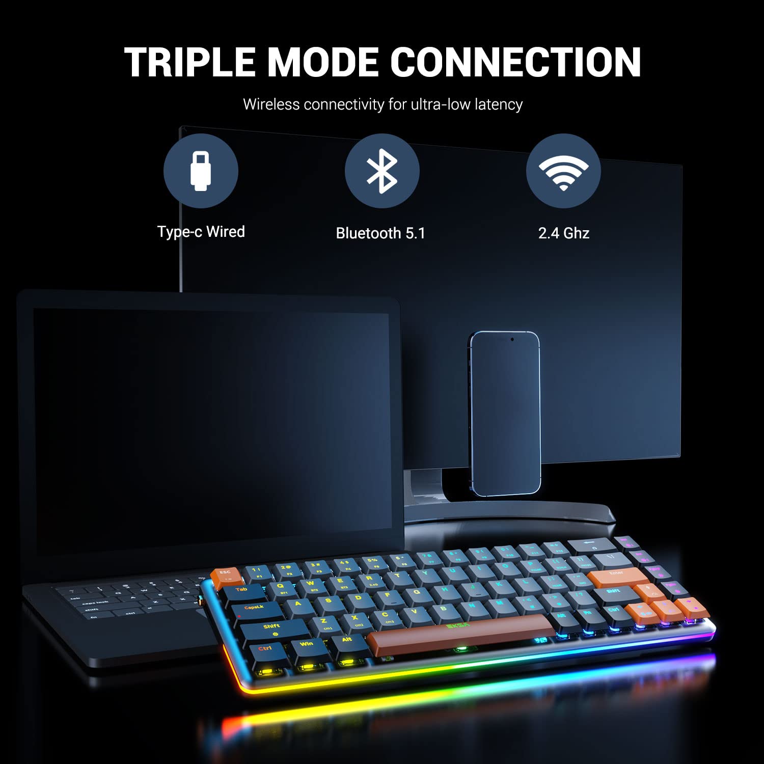 Mua Gaming Keyboard, 65% Low Profile Wireless Mechanical Keyboard with ...