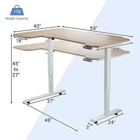 Mua BUNOEM L-Shaped 59" Height Adjustable Electric Standing Desk,Height ...