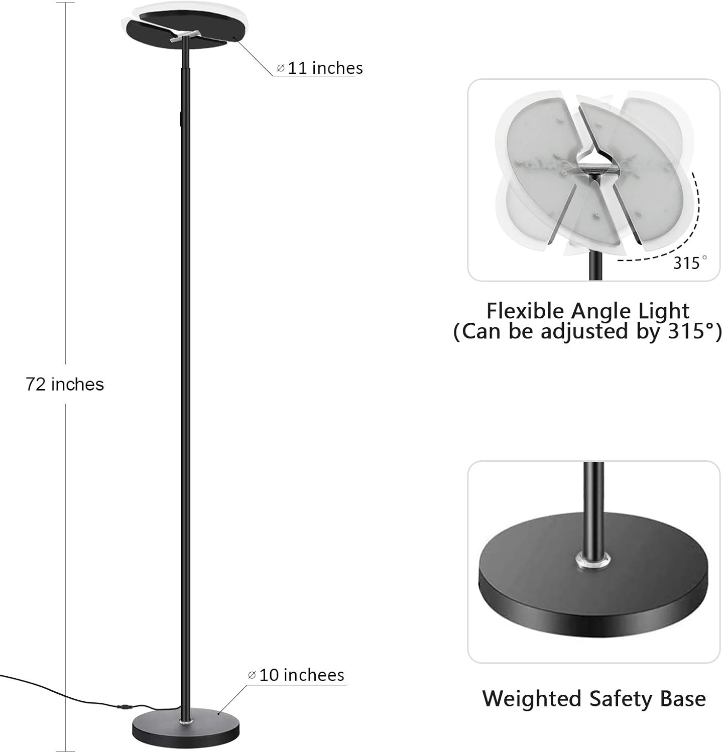 LED Floor Lamp, Bomcosy Modern Standing Light, 3 Color Temperatures ...