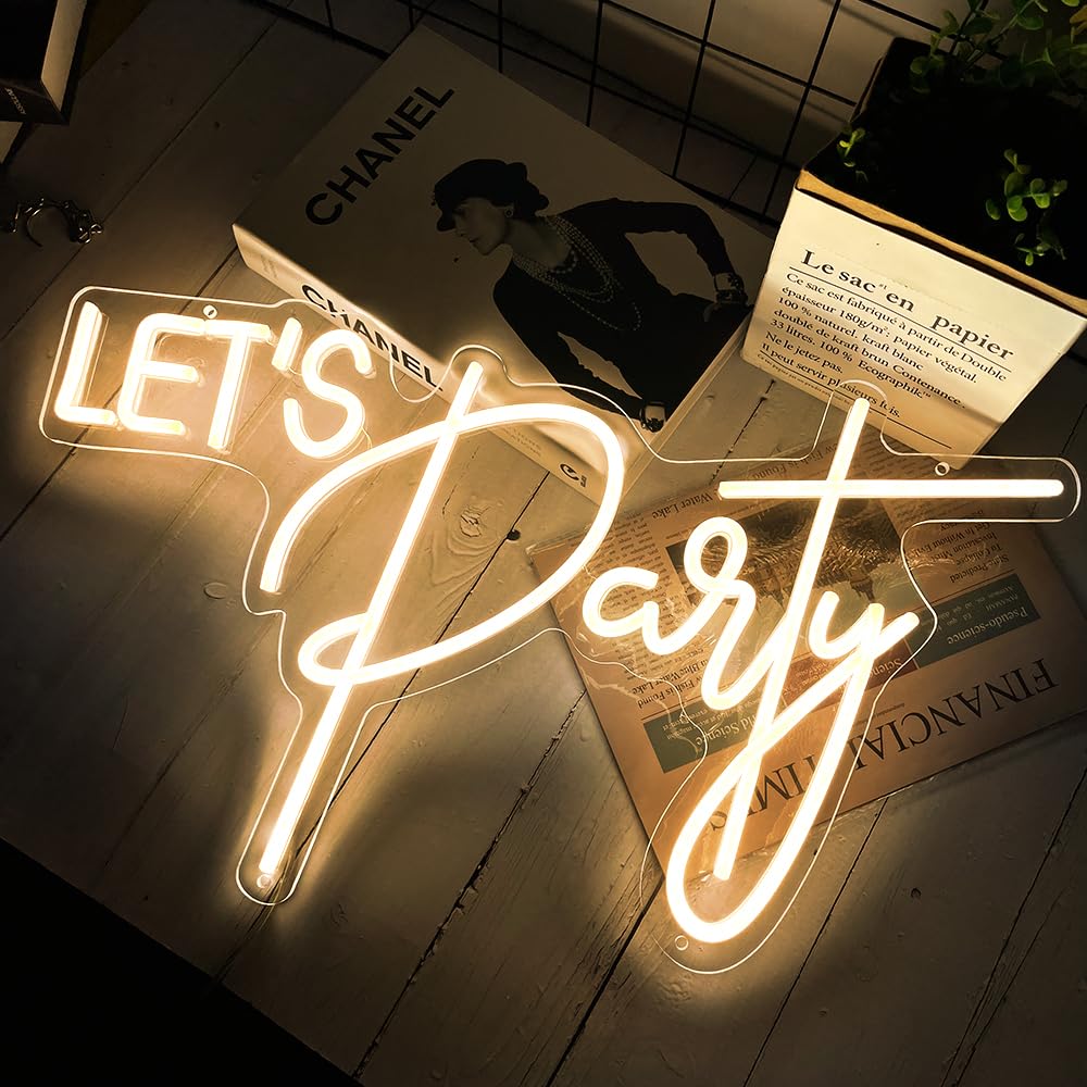 Neon Lights Sign for Wall Decor, Large LED Neon 'Lets Party' Sign ...