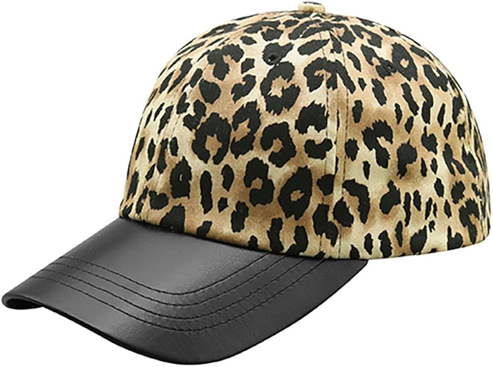 TOP HEADWEAR Leopard Print Cap w/Textured Leather Bill - Brown: Amazon ...