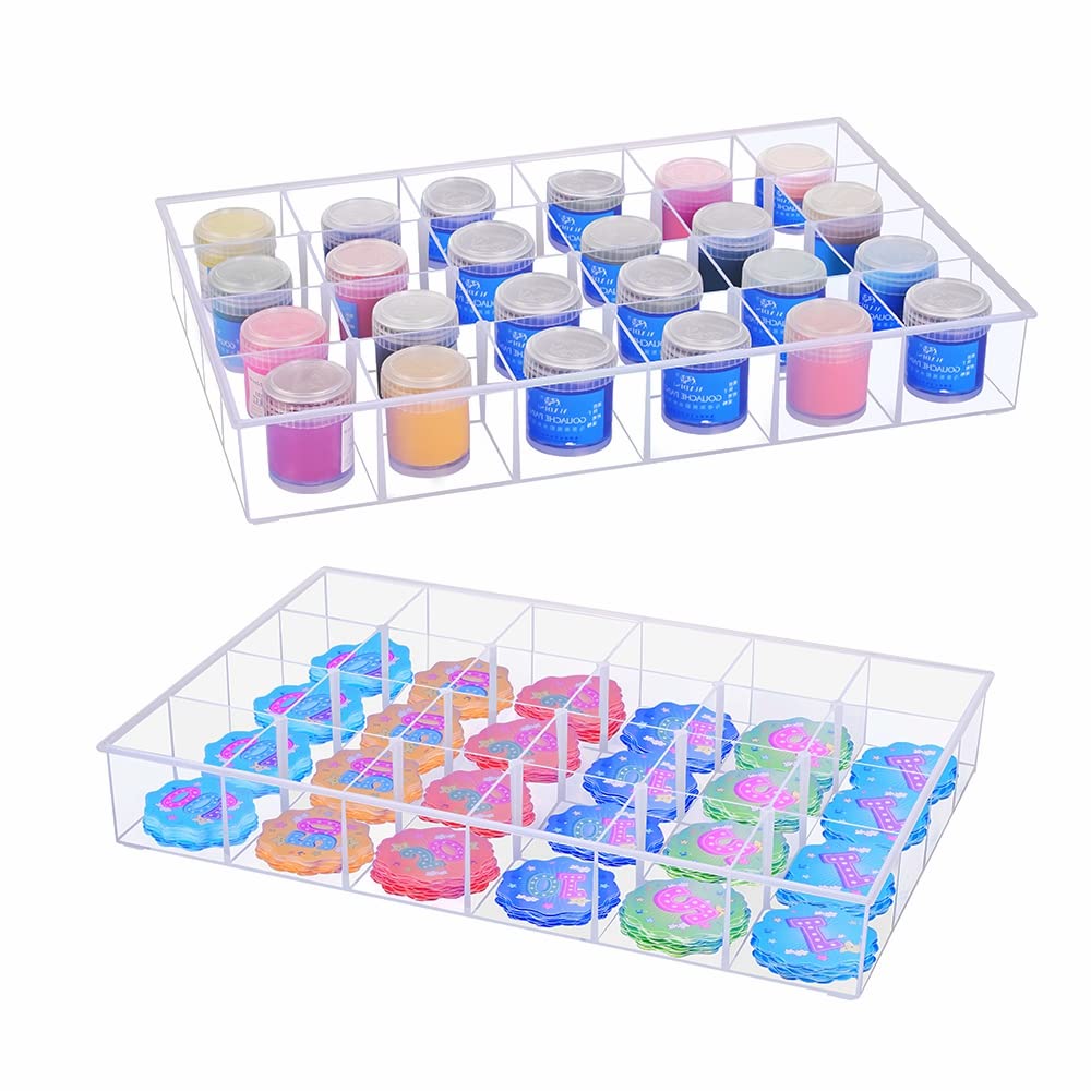 BangQiao 2 Pack Fixed 24 Grids Clear Plastic Organizer Sorting Tray and ...