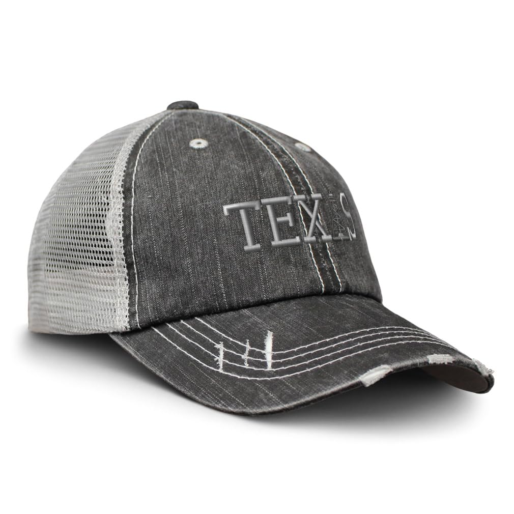 Custom Distressed Trucker Hat Oil Rig Texas Drilling Embroidery Cotton ...