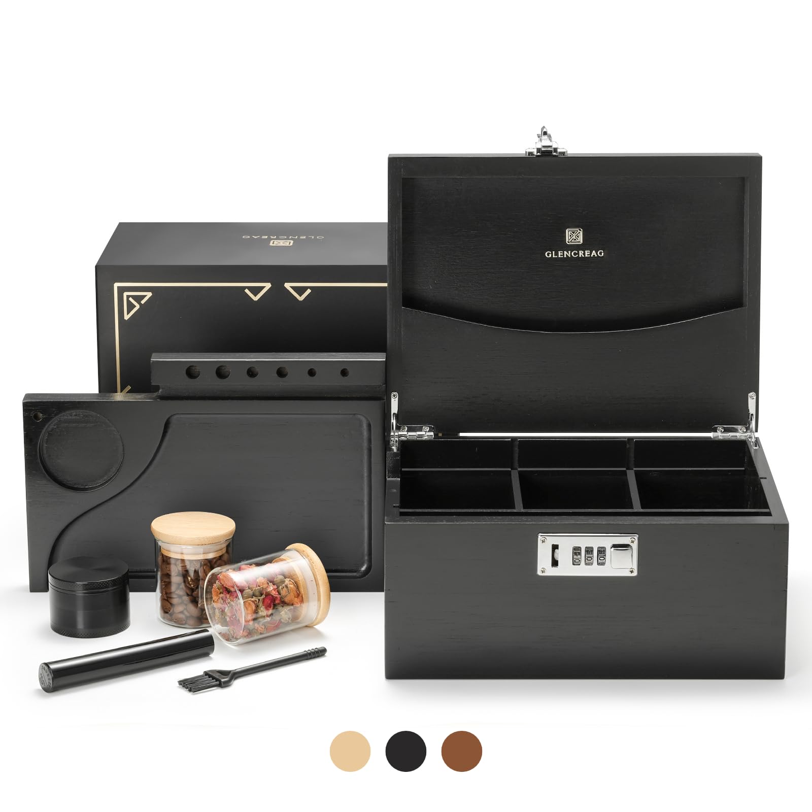 GLENCREAG Stash Box with Rolling Tray, Smell Proof Large Bamboo Storage ...