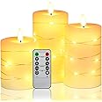 Flameless Candles, with Embedded String Lights, Da by 3-Piece LED ...