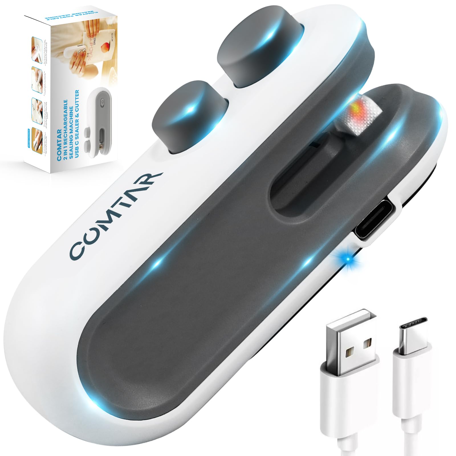 Mini Bag Sealer - 1-2 PACKS 2 IN 1 USB C Rechargeable Chip Bag Sealer ...