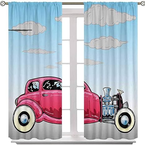 Aishare Store Curtain, Old Classic American Hot Rod Car with Large ...