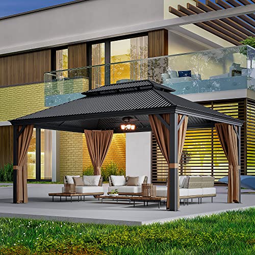 Greesum 12'x16' Hardtop Metal Gazebo, Outdoor Galvanized Steel Double ...