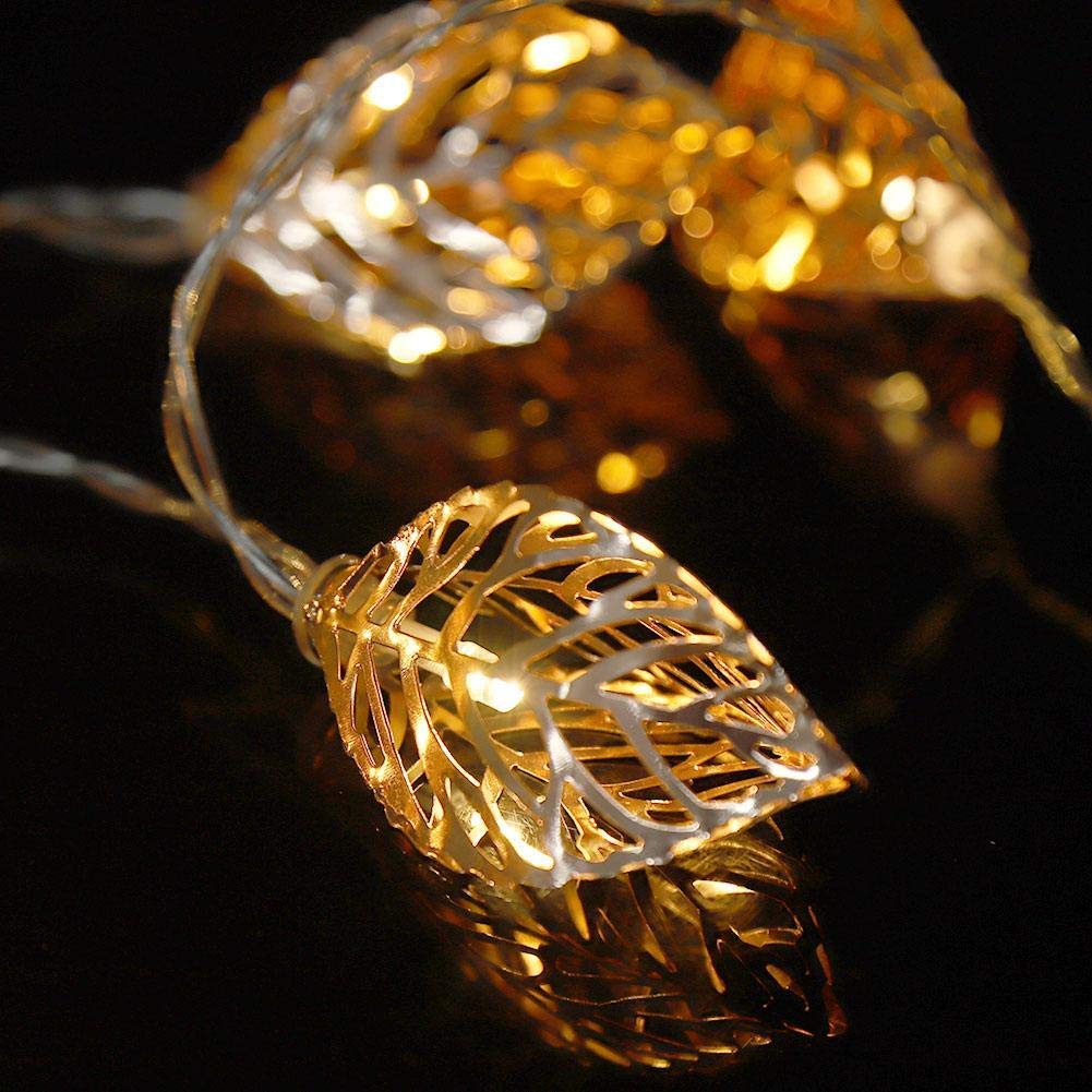 Fizzytech Golden Metal Leaf String 16 Led Decorative Lights(Warm White ...