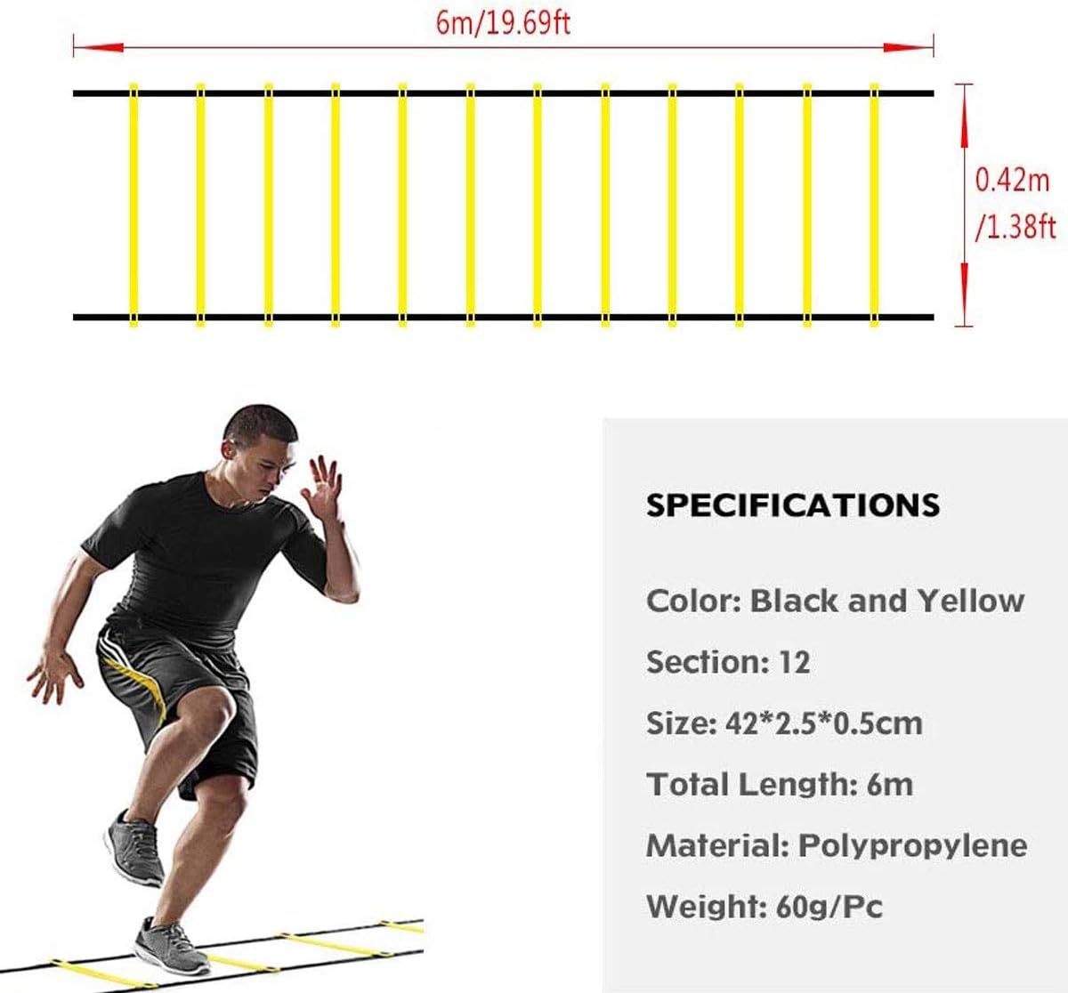 Lychee Portable Agility Ladder Speed Ladder 6M 12 Rungs,Adjustable ...
