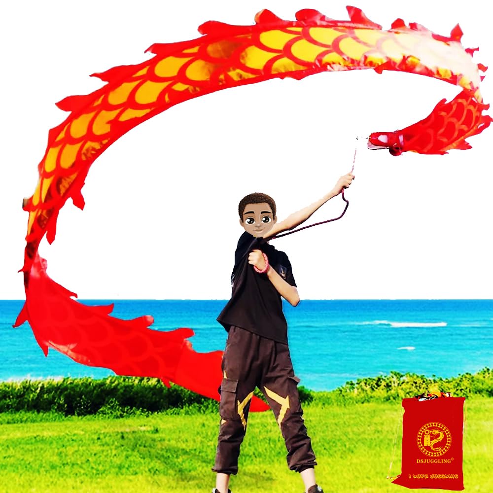 16.4 FT (5 Meters) Golden Red Dragon Poi with 3D Dragon Head & Swing ...