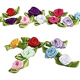 Amazon.com: 100 Pcs Multicolor Mini Ribbon Rose Flower Ornament, Satin ...
