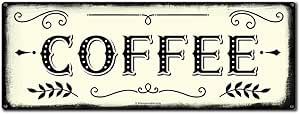 Amazon.com: Coffee, 6 x 16 Inch Metal Farmhouse Sign, Rustic Vintage ...