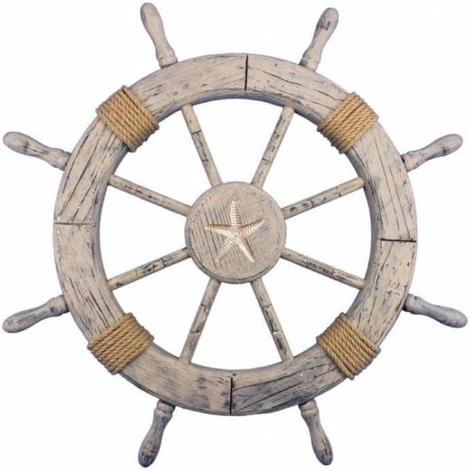 Hampton Nautical Timón de Barco rústico Decorativo con Ancla, de Madera ...