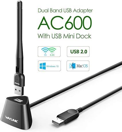 Wavlink USB 2.0 WiFi Adapter with Mini Dock, AC600Mbps Dual Band 2.4G ...