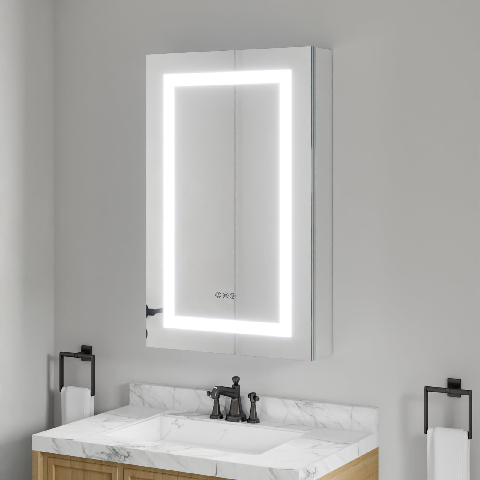 20"X32" Lighted Medicine Cabinet with Mirror, Built-in Outlets and USB ...