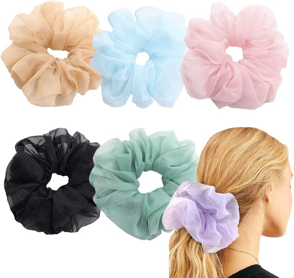 Banda de pelo elástica de gran tamaño de organza, 6 piezas de color ...
