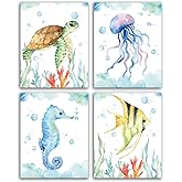 Amazon.com: Watercolor Sea Marine Life Wall Art Prints,Encourage Ocean ...