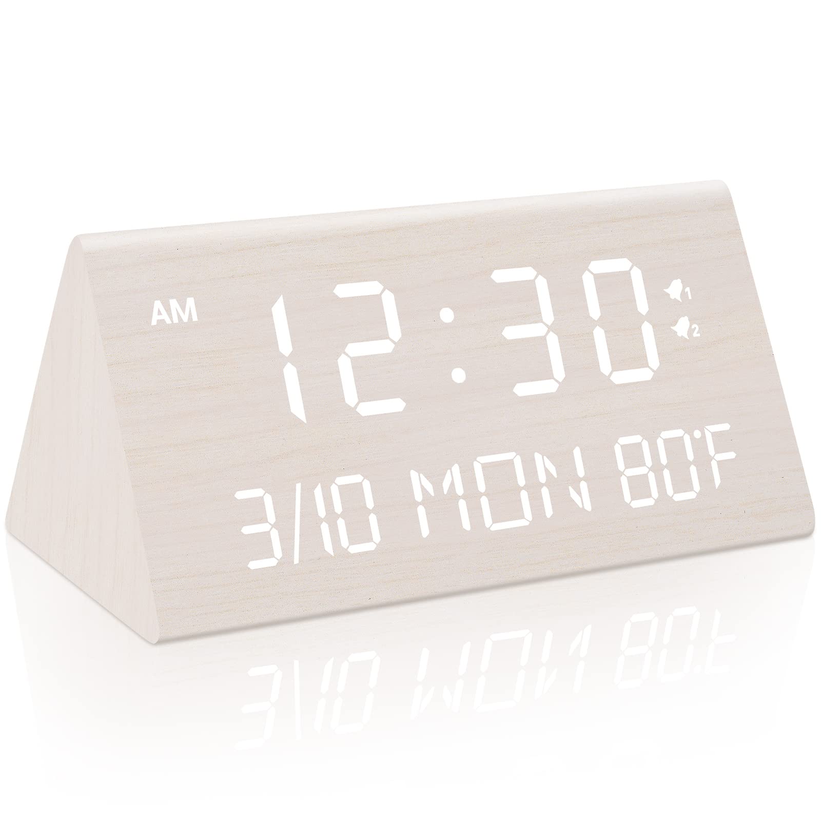 Kogonee Wooden Digital Alarm Clock, 0-100% Dimmer, 2 Alarm Settings ...