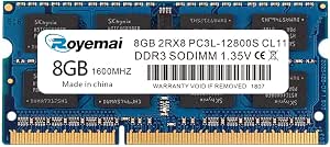 DDR3 1600MHz 8GB PC3L-12800S DDR3L 12800 Sodimm, Royemai 2Rx8 1.35V / 1 ...