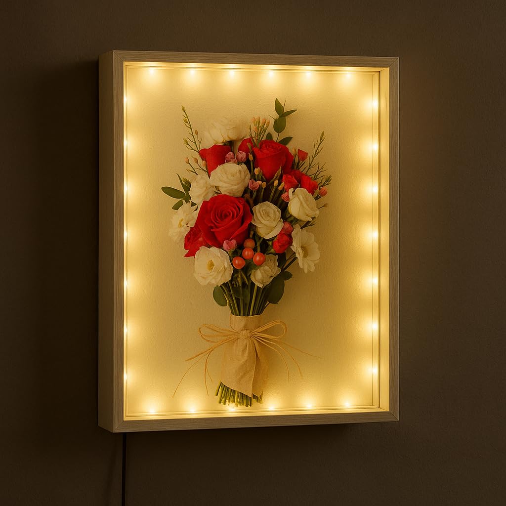 LuxRound Dried Flowers Shadow Box with LED Light Changeable Picture ...