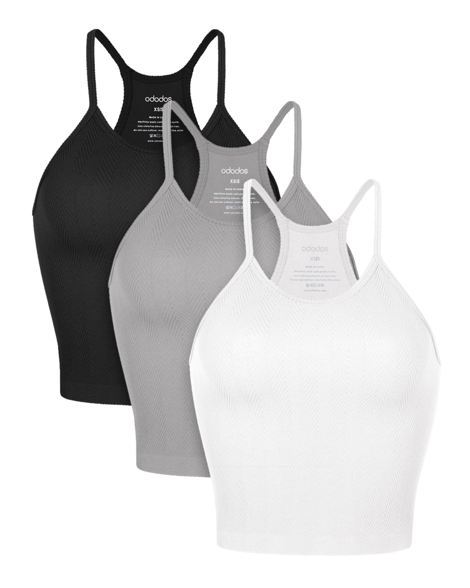 ODODOS Women's Crop 3-Pack Herringbone Knit Seamless Soft Camisole Crop ...