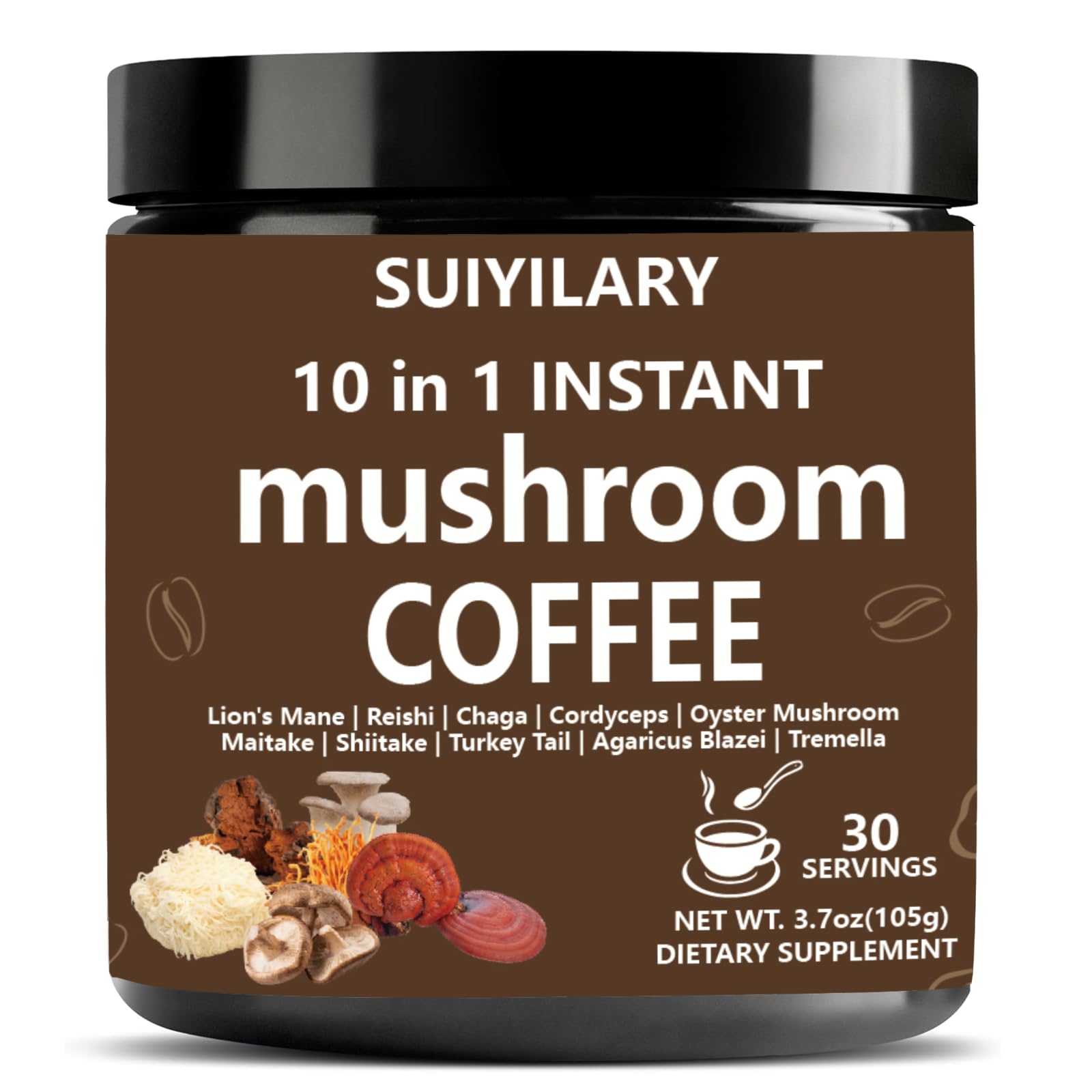Instant Mushroom Coffee, 10 Mushroom Extract Powder Blend with Arabica ...