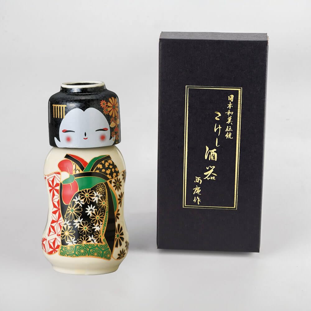 Waraku Fuuka Japanese Traditional Kokeshi Design Sake Wine Soju Ceramic ...
