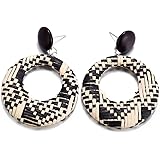 Amazon.com: KaFu Woven Rattan Earrings Handmade Wicker Earrings Straw Knit Hoop Lightweight ...
