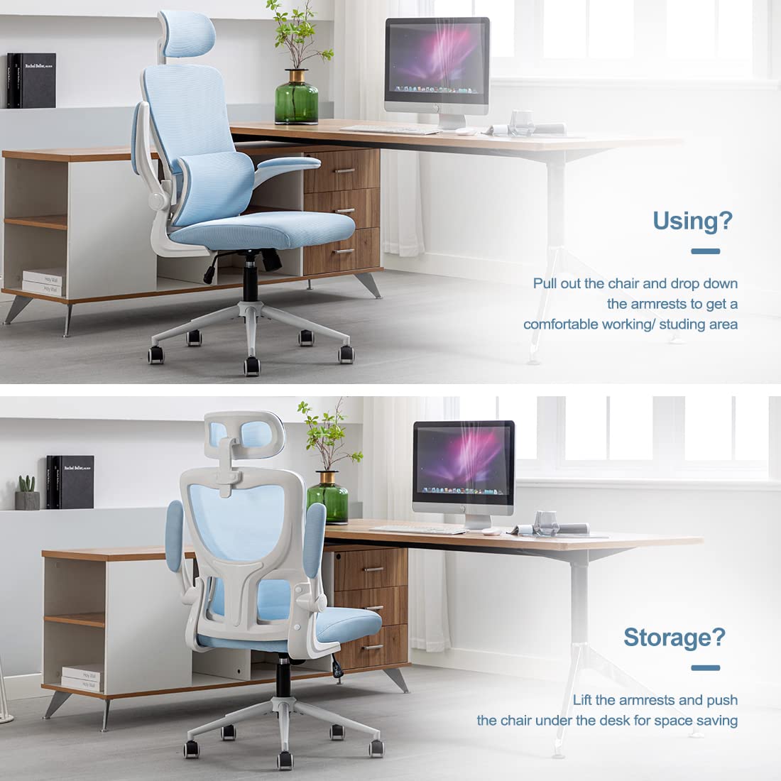 Office Chair Height-Adjustable Ergonomic Desk Chair With Self-Adaptive Lumbar Support Breathable ...