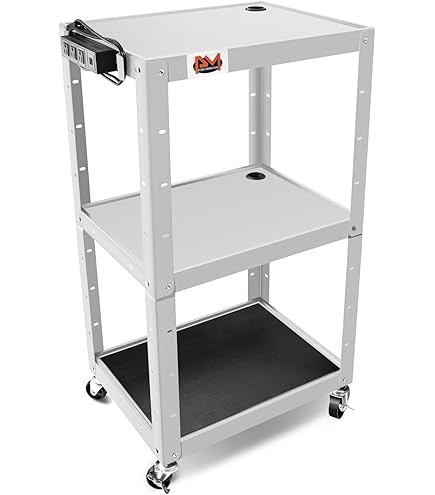 Adjustable Media Cart 3-Tier Rolling AV Cart - Adjustable Projector Cart With Locking Wheels ...