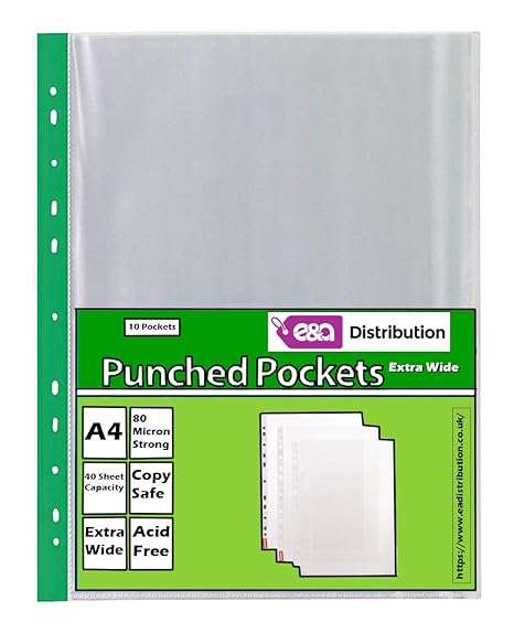 A4 Clear Plastic Punched Pockets Filing Folders Wallets Sleeves ...