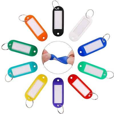Buy InterUS 50 Pack Key Tags, Plastic ID Labels Tags with Split Ring ...