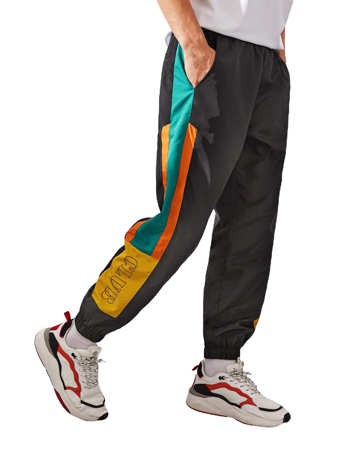 OYOANGLE Men's Colorblock Windbreaker Joggers Graphic Sweatpants ...