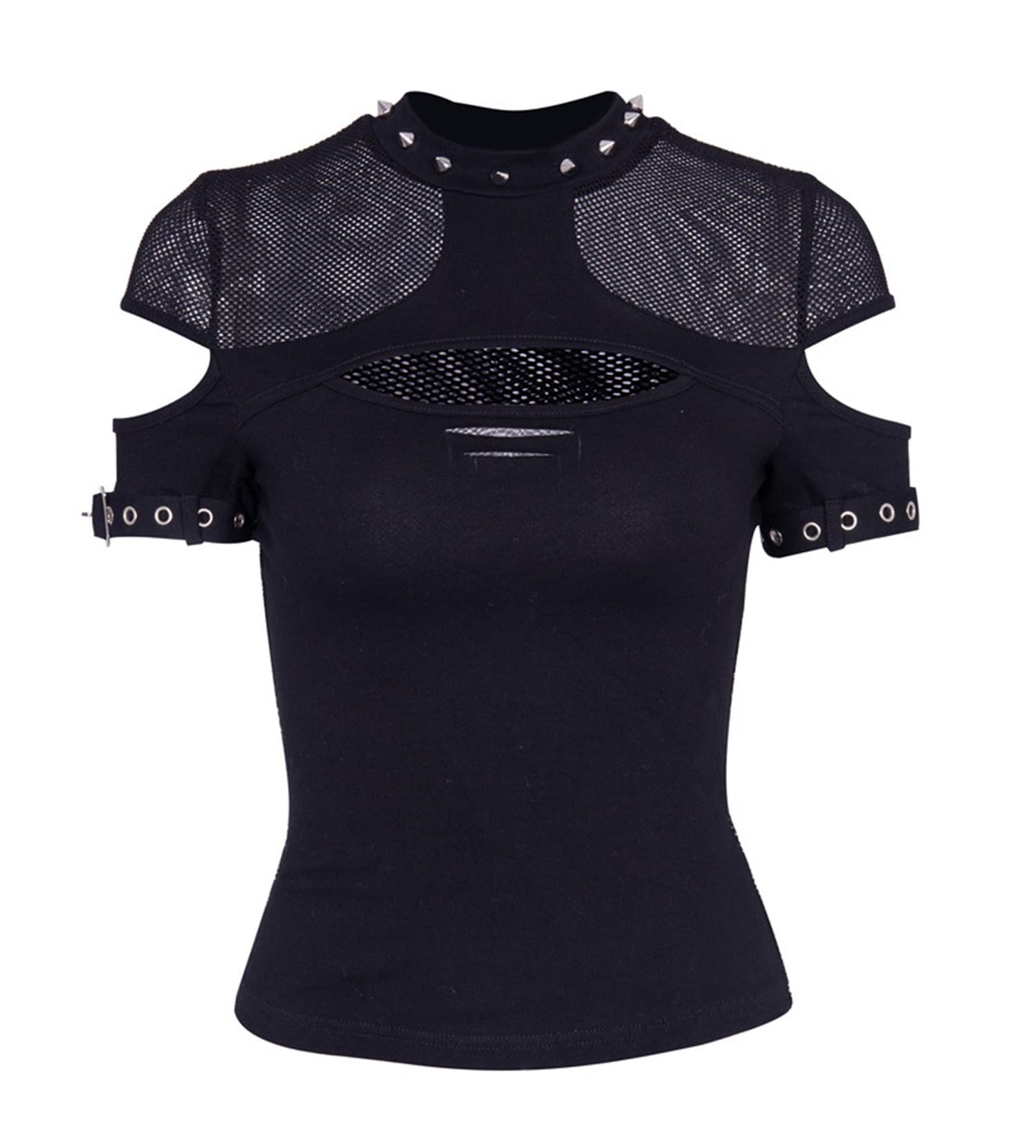 Allpunkall Punk T Shirts Women Black Goth Fishnet Mesh Top Rave Grunge ...