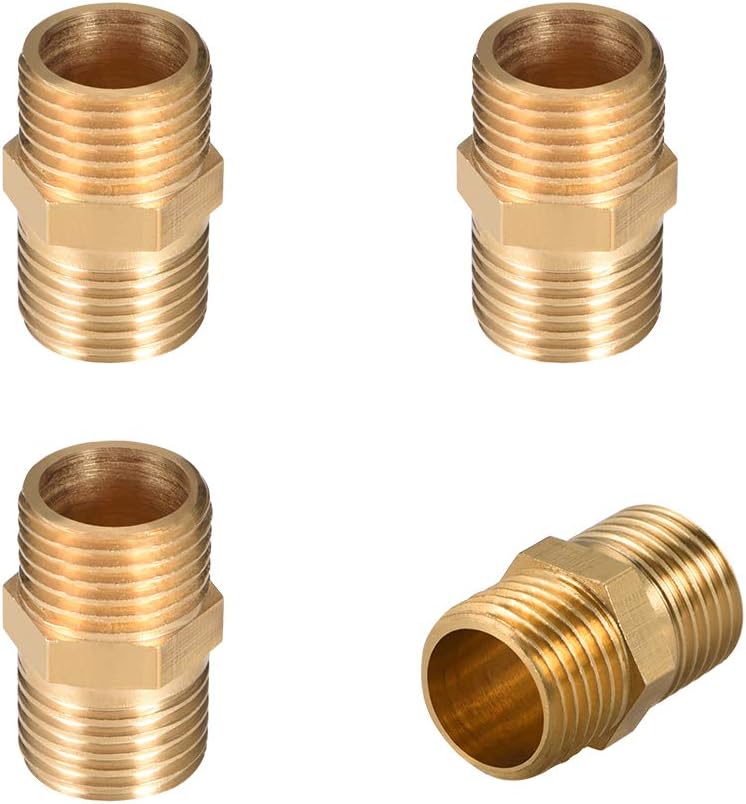 sourcing map Brass Male to Male Straight Pipe Hex Nipple Fitting G 1/4 ...