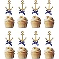 Amazon.com: Nautical Cake Decorations Anchor Cupcake Toppers Picks for ...