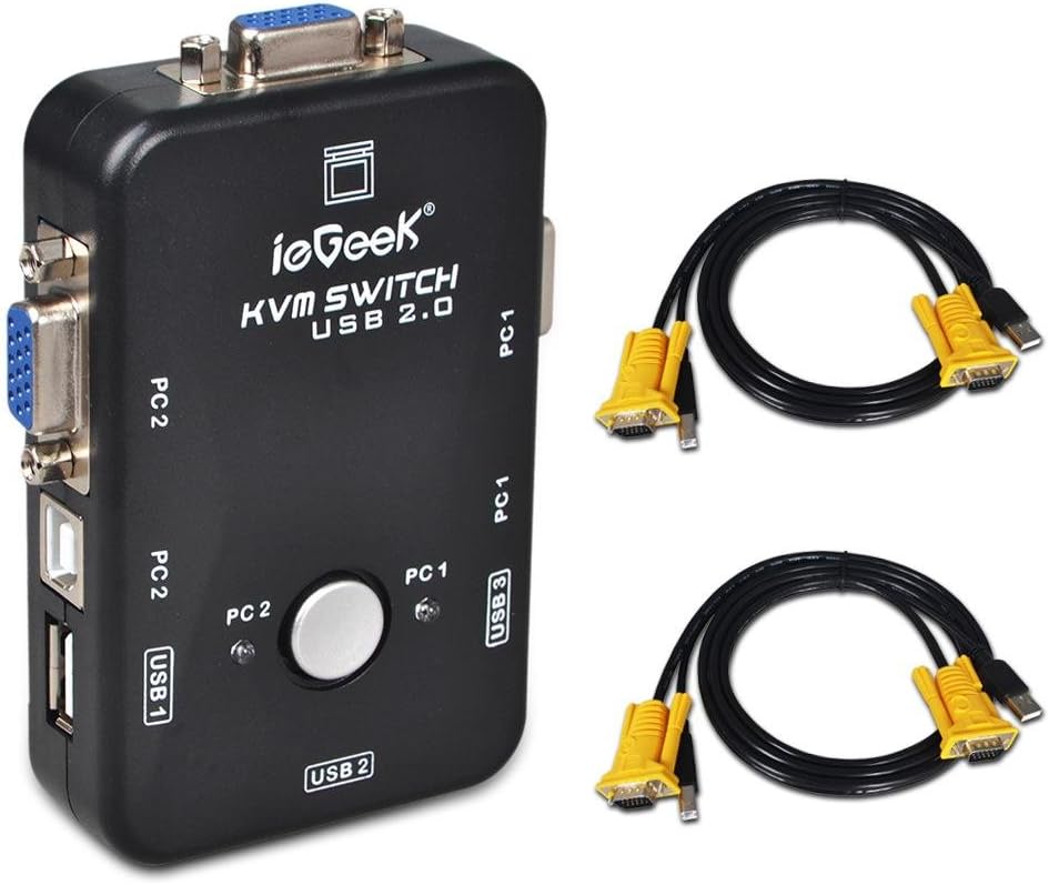 ieGeek Switch KVM USB Box + Câbles VGA USB pour PC Moniteur / Clavier / Souris Contrôle (2 Ports ...