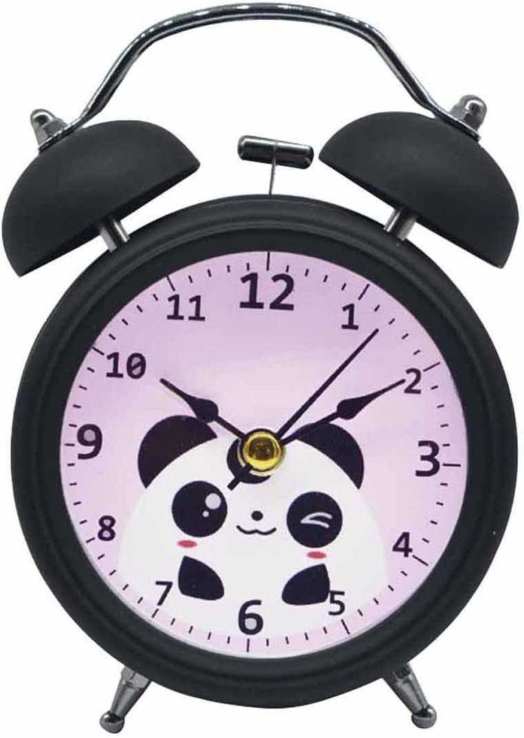 LA HAUTE Cute Cartoon Panda Alarm Clock Metal Twin Bell Kids Bedroom ...